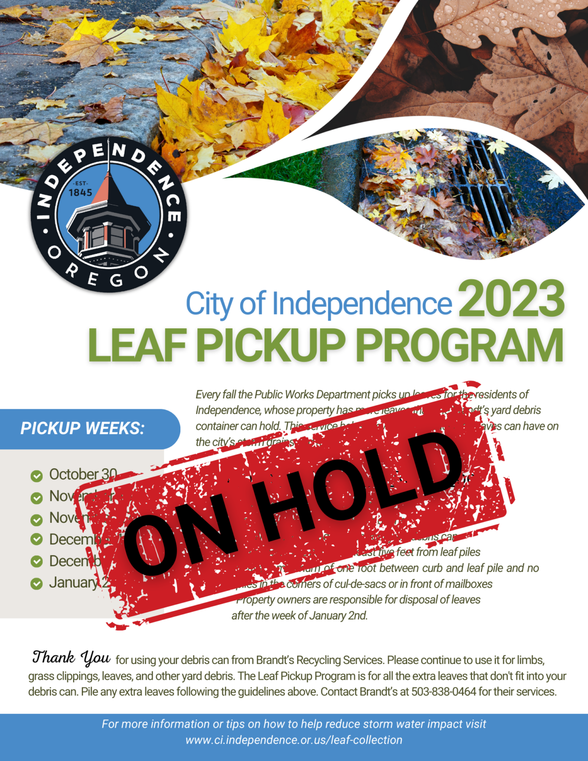Independence Leaf Pickup Program on Hold - City of Independence